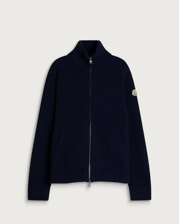 Moncler Zip Through Ribbed Jumper - Navy