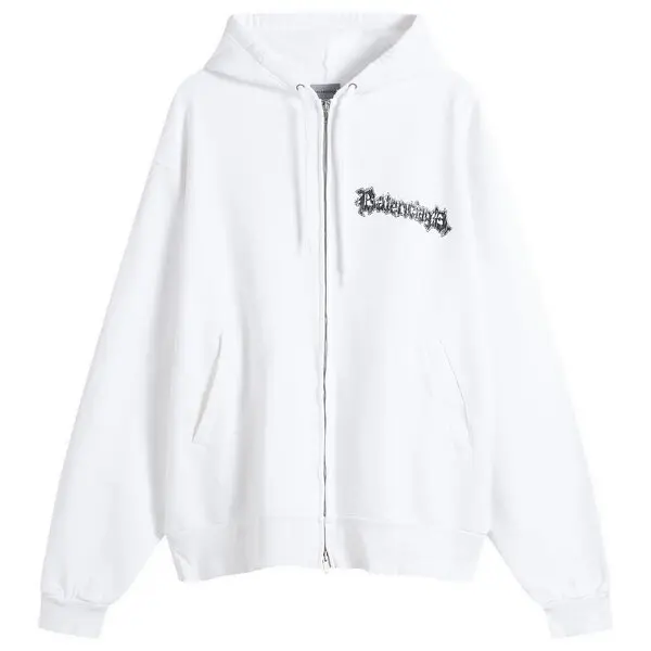 Balenciaga Metal Merch Oversized Zip-up Hoodie - White