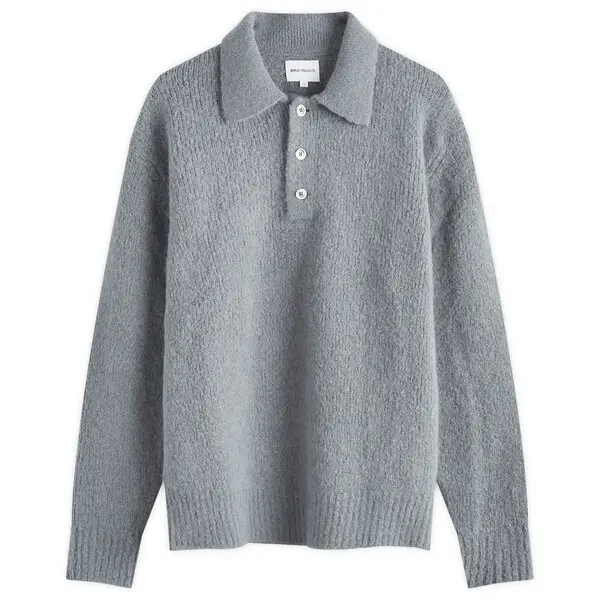 Norse Projects Rasmus Brushed Knit Polo - Mouse Grey