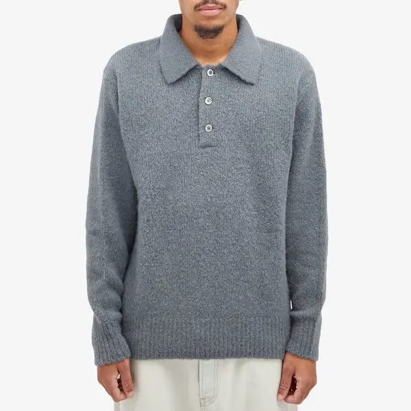 Norse Projects Rasmus Brushed Knit Polo - Mouse Grey