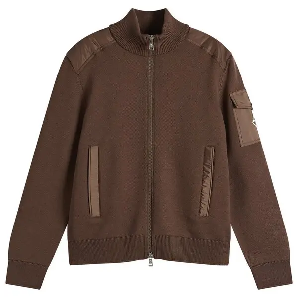 Moncler Hybrid Wool Zip Through Jacket - Brown
