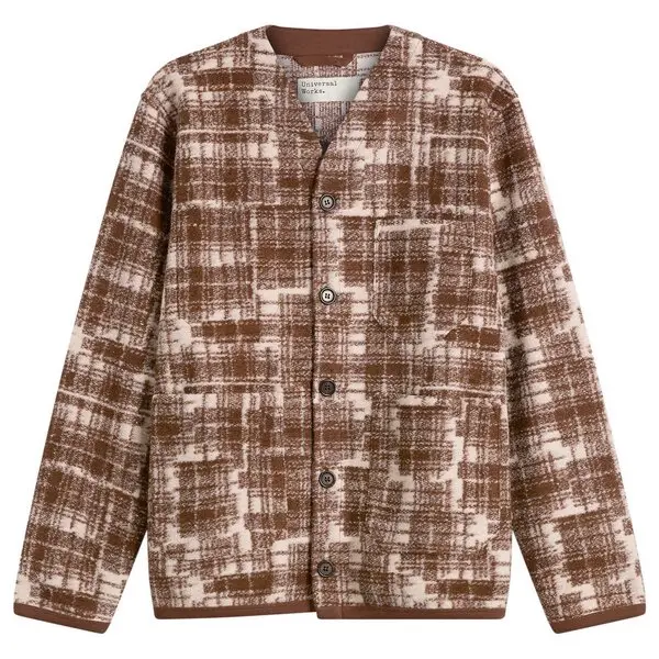 Universal Works Patch Check Fleece Cardigan - Sand