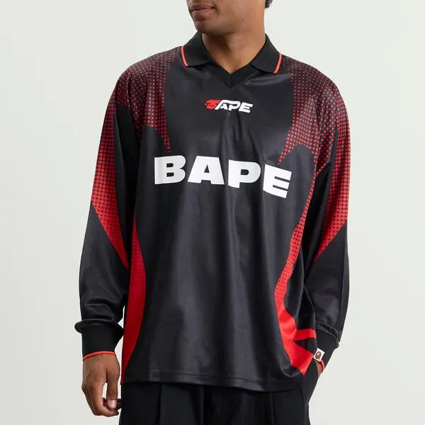 A BATHING APE Flame Monogram Long Sleeve Football Jersey