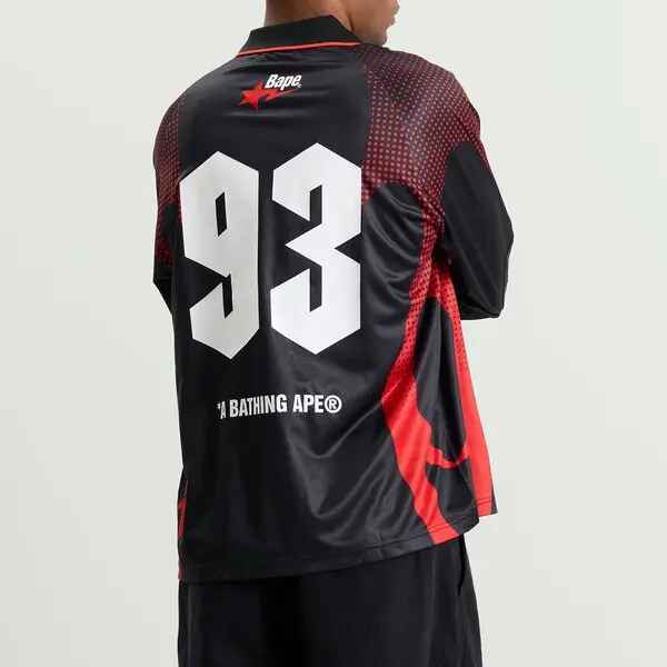 A BATHING APE Flame Monogram Long Sleeve Football Jersey