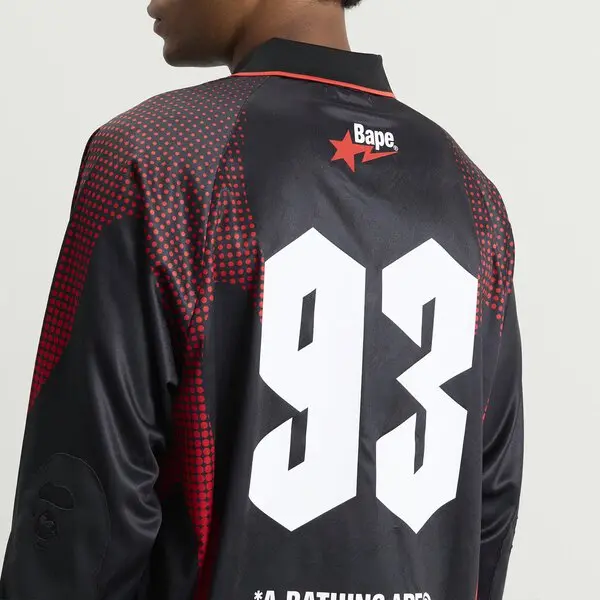 A BATHING APE Flame Monogram Long Sleeve Football Jersey