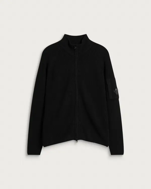 C.P. COMPANY Waffle Knit Lens Zip Cardigan