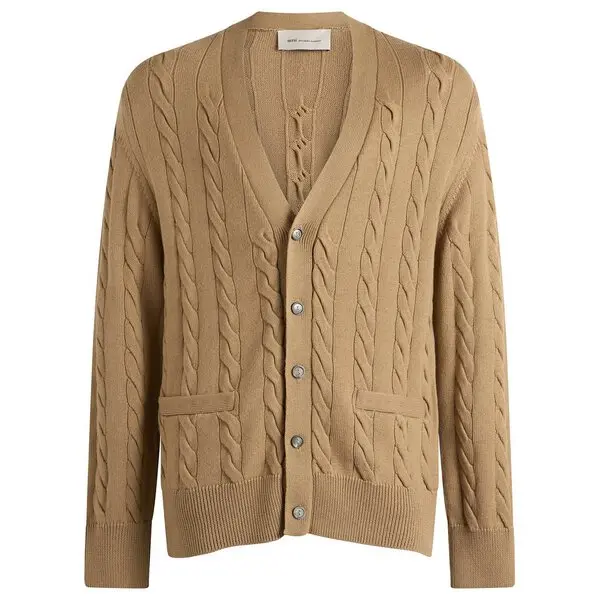 AMI Paris Cable Stitch Cardigan - Camel