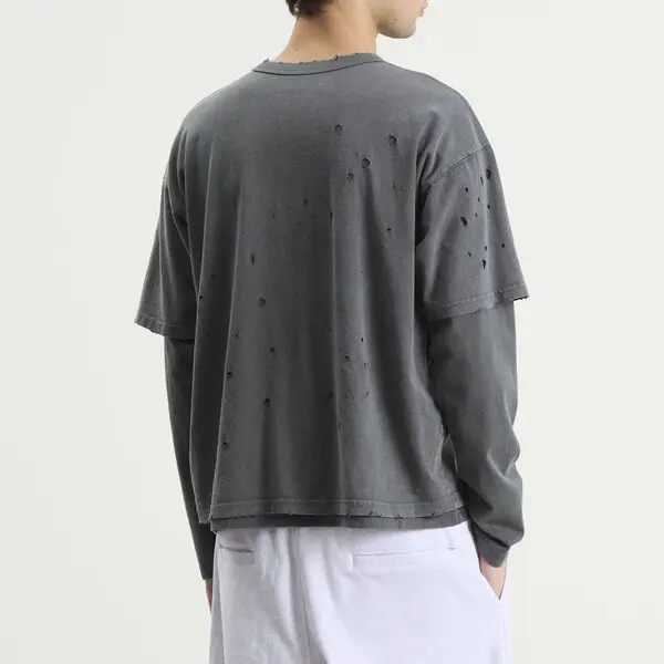 BEAMS Layered Damage Long Sleeve T-shirt