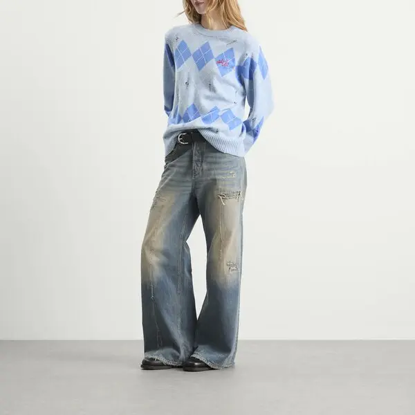 CHARLES JEFFREY Distressed Argyle Jumper