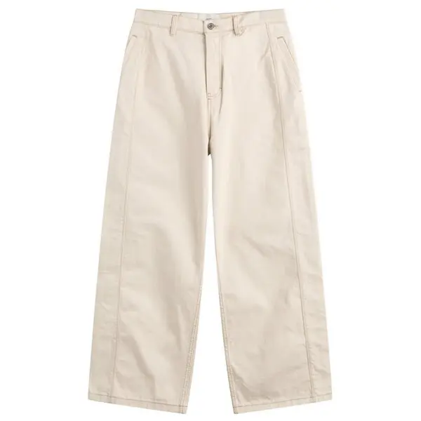 AMI Paris Off-white Cotton Twill Wide Fit Trousers - Ecru