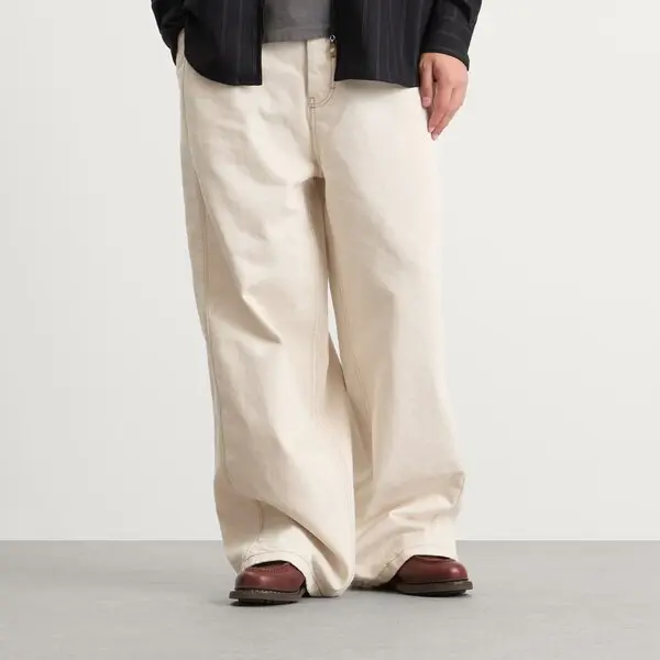 AMI Paris Off-white Cotton Twill Wide Fit Trousers