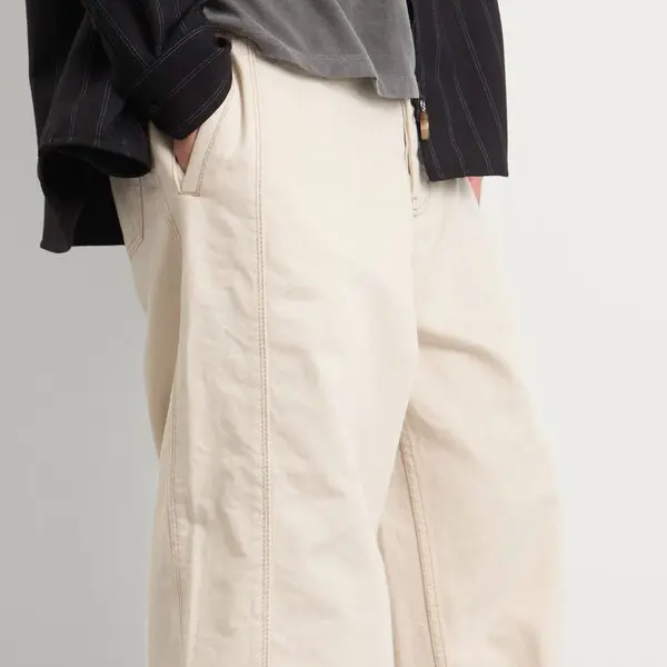 AMI Paris Off-white Cotton Twill Wide Fit Trousers