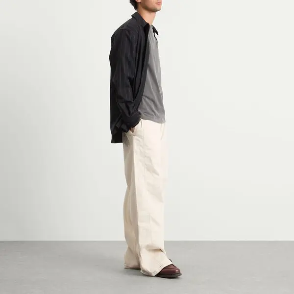 AMI Paris Off-white Cotton Twill Wide Fit Trousers