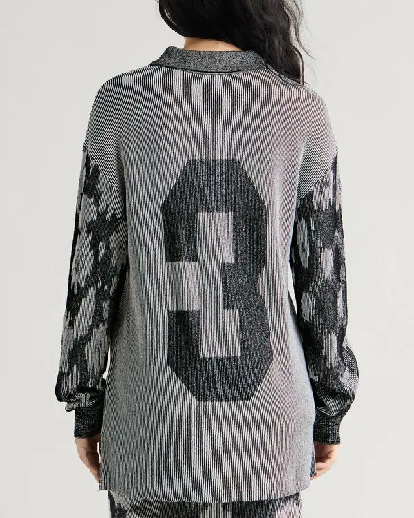 PAOLINA RUSSO Illusion Knit Long Sleeve Polo