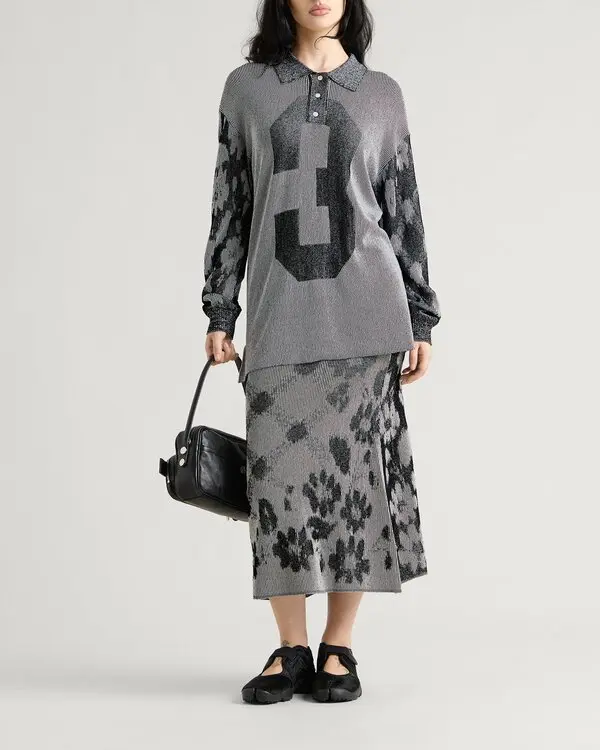 PAOLINA RUSSO Illusion Knit Long Sleeve Polo