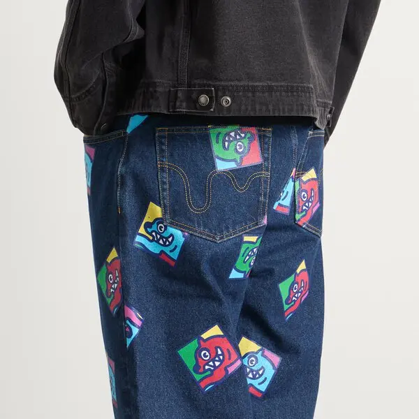 ICECREAM Running Dog Tile Loose Straight Jeans
