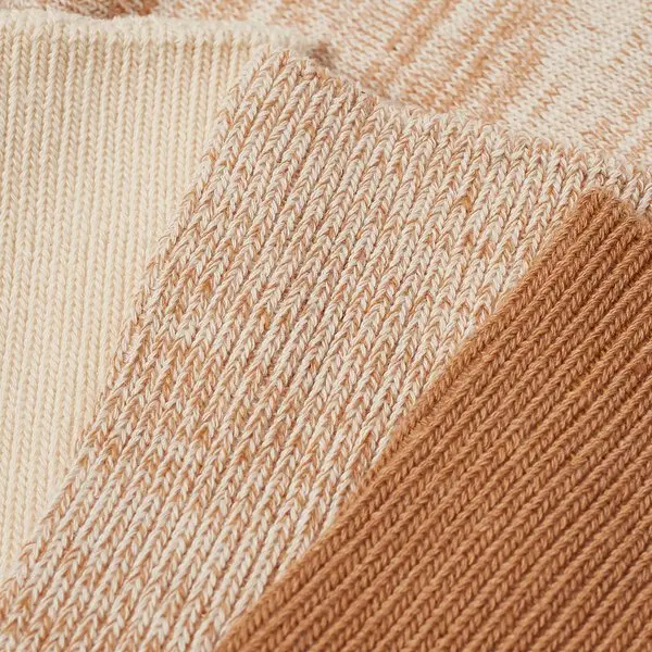 ROTOTO Organic Daily Ribbed Crew Sock 3 Pack - Ecru/brown