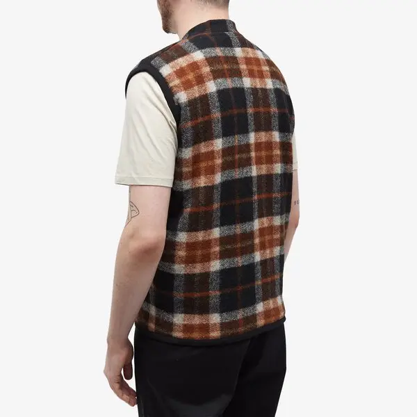 Universal Works Check Wool Fleece Zip Waistcoat Jacket