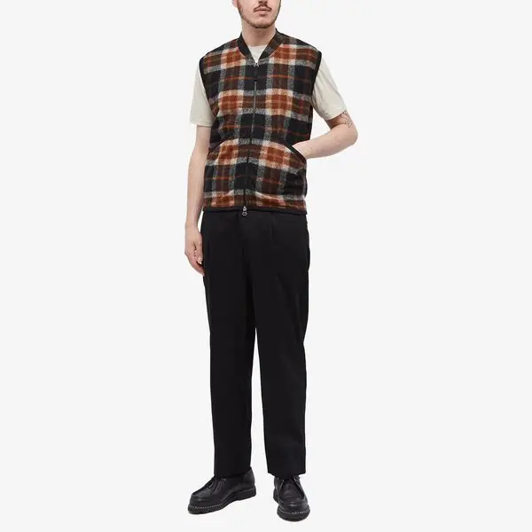 Universal Works Check Wool Fleece Zip Waistcoat Jacket