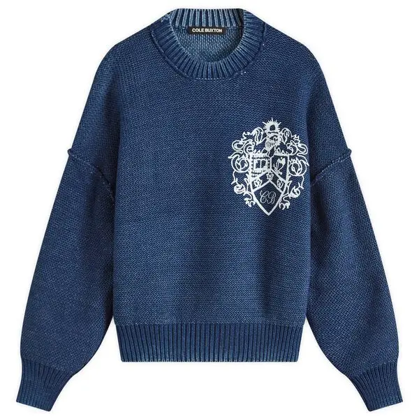 COLE BUXTON Collegiate Crest Knit Sweater - Navy