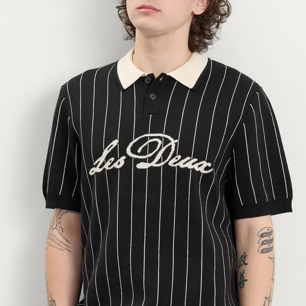 LES DEUX Pinstripe Knitted Polo