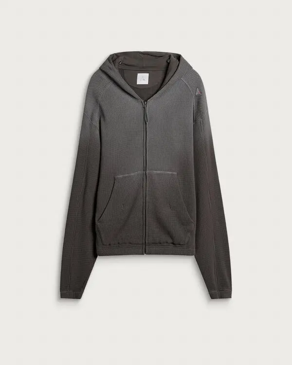 ROA Bee Sun Faded Organic Waffle Zip Hoodie - Graphite