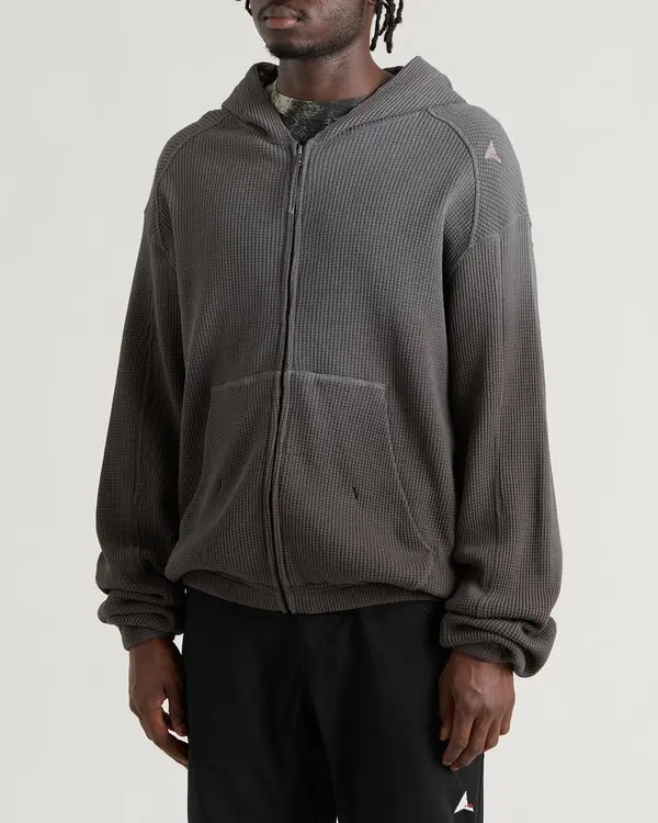 ROA Bee Sun Faded Organic Waffle Zip Hoodie - Graphite