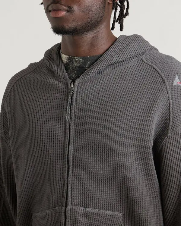 ROA Bee Sun Faded Organic Waffle Zip Hoodie - Graphite