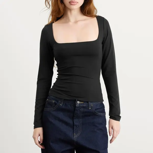 SKIMS Smooth Layers Square Neck Long Sleeve Top - Obsidian
