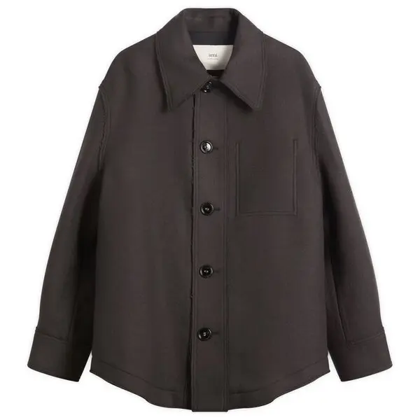 AMI Paris Boiled Wool Gabardine Button-down Jacket - Anthracite