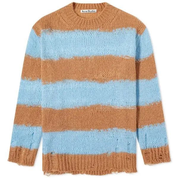 Acne Studios Stripe Crew Knit Sweatshirt - Camel/blue