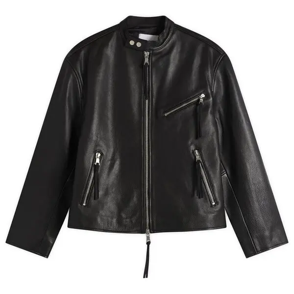MKI MIYUKI ZOKU Cropped Leather Racer Jacket - Black