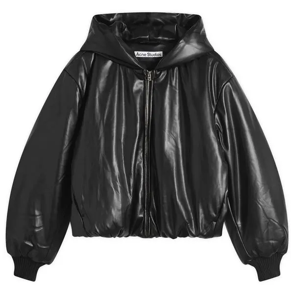 Acne Studios Offy Grainy Faux Leather Hooded Coat Jacket