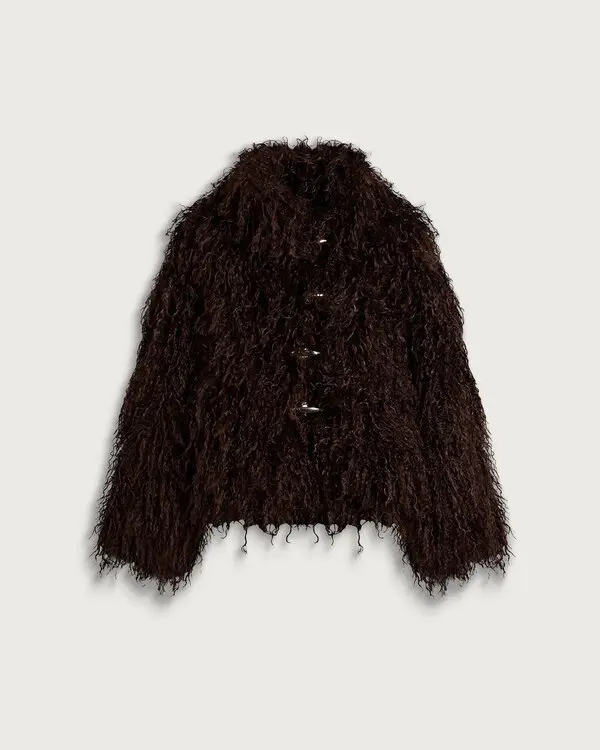 PEACHY DEN Patti Faux Fur Coat Jacket - Chocolate