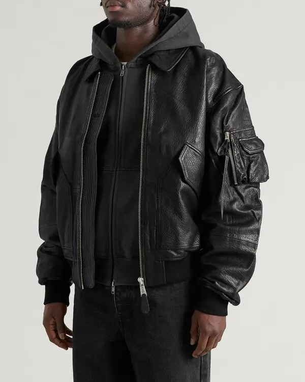 Alpha Industries Cwu-36/p Leather Uv Bomber Jacket