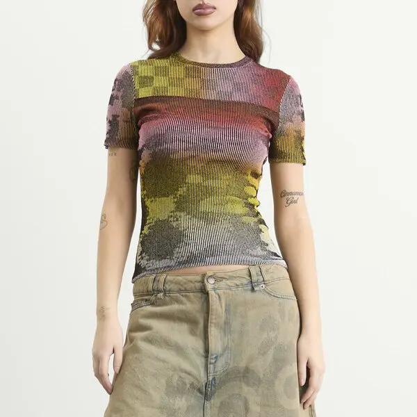 PAOLINA RUSSO Illusion Knit Cap Sleeve T-shirt