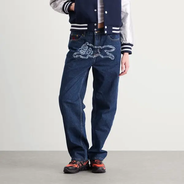 ICECREAM Applique Running Dog Denim Pants