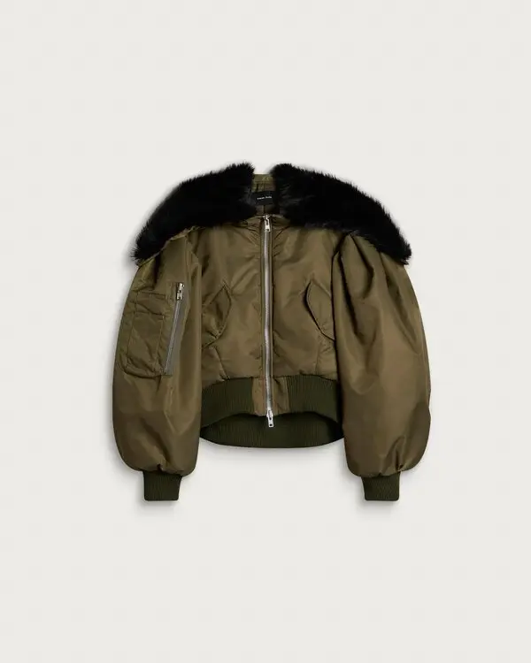 Simone Rocha Cropped Split Faux Fur Hood Bomber Jacket