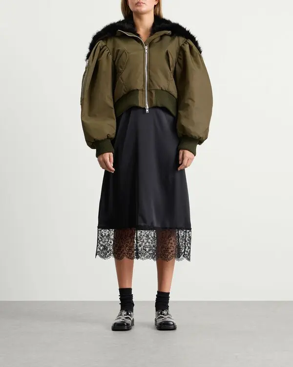 Simone Rocha Cropped Split Faux Fur Hood Bomber Jacket