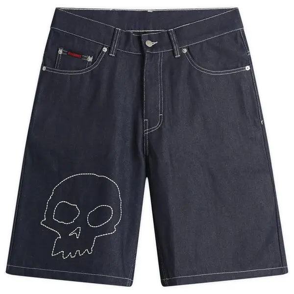 PLEASURES X Zero Skull Denim Shorts
