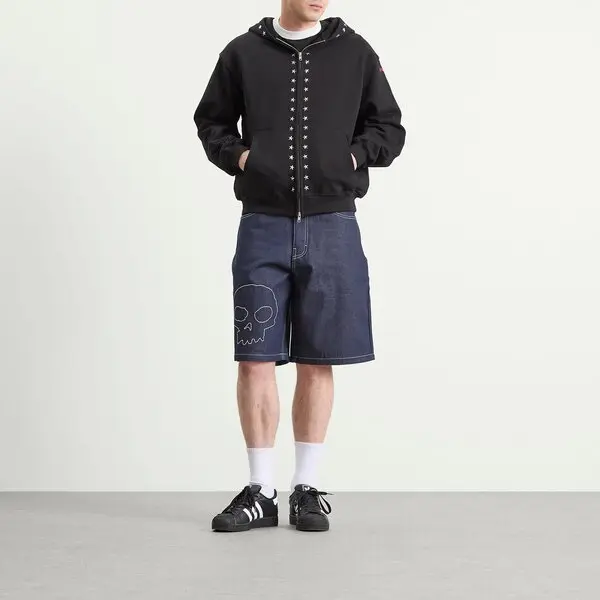 PLEASURES X Zero Skull Denim Shorts