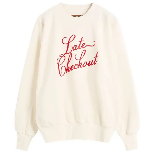 LATE CHECKOUT Script Crewneck Sweatshirt - White/red