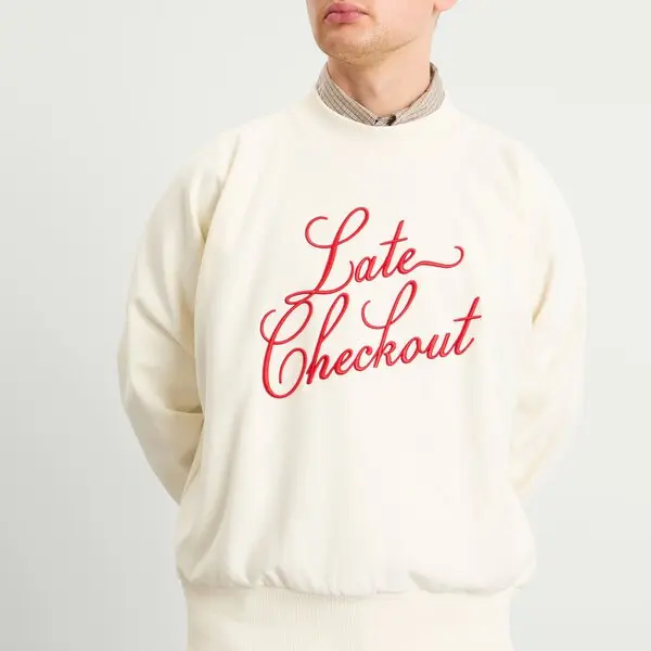 LATE CHECKOUT Script Crewneck Sweatshirt - White/red