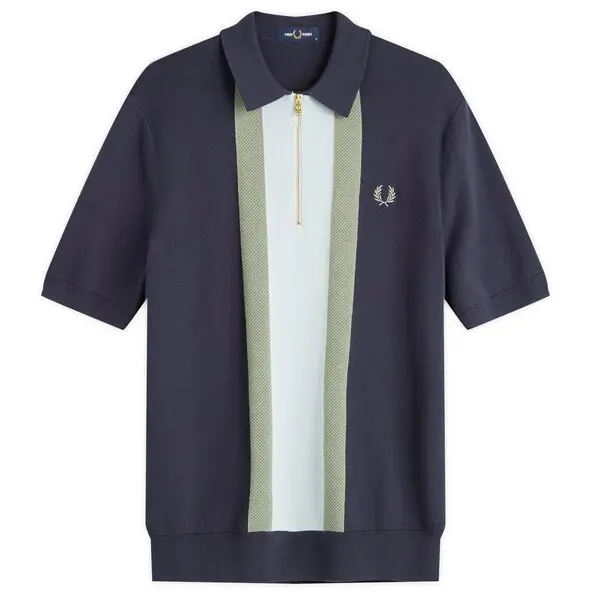Fred Perry Textured Stripe Knitted Zip Polo Shirt