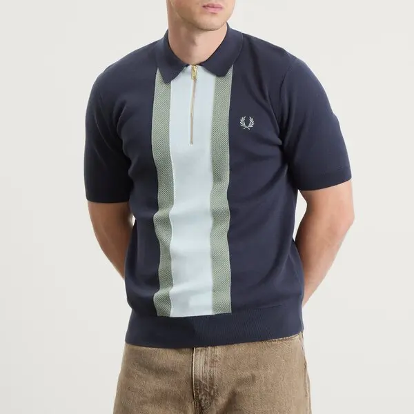 Fred Perry Textured Stripe Knitted Zip Polo Shirt