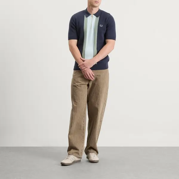 Fred Perry Textured Stripe Knitted Zip Polo Shirt