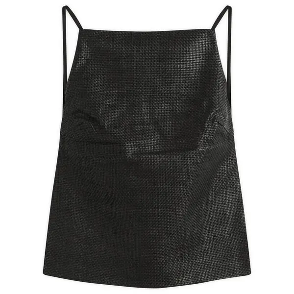 ST. AGNI Woven Leather Square Neck Top - Black