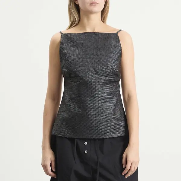 ST. AGNI Woven Leather Square Neck Top