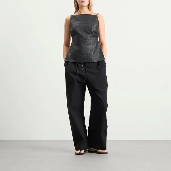 ST. AGNI Woven Leather Square Neck Top