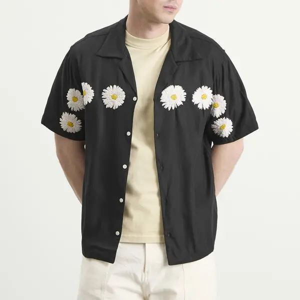NOMARHYTHM TEXTILE Flower Embroidery Open Collar Shirt